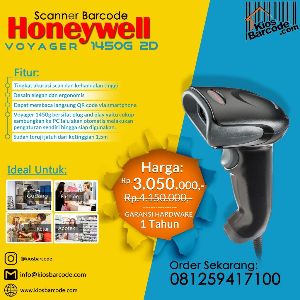 Promo Scanner Barcode Honeywell Voyager 1450G 2D - Kios Barcode